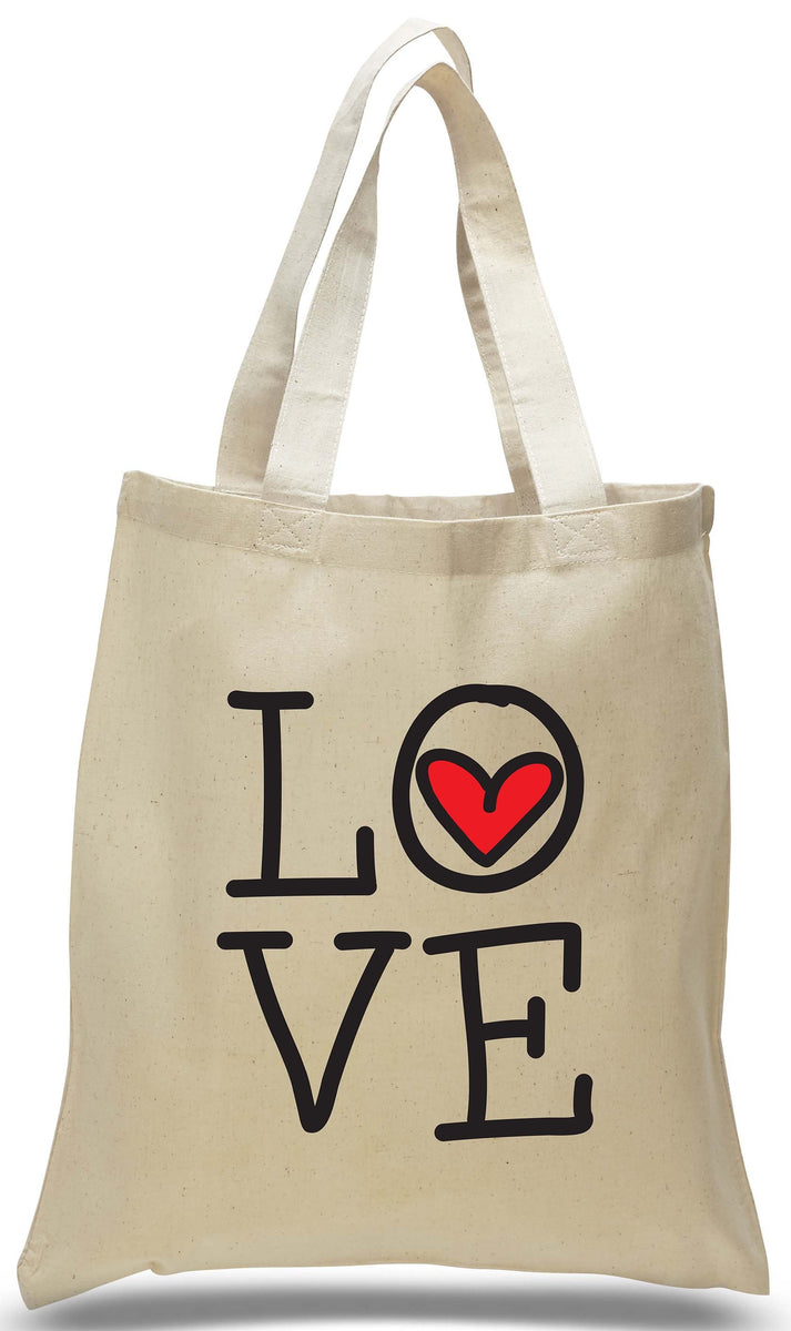 LOVE Printed with Heart on Canvas Tote