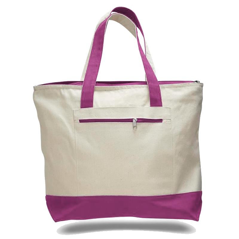 Canvas Zippered Tote with Colored Handles